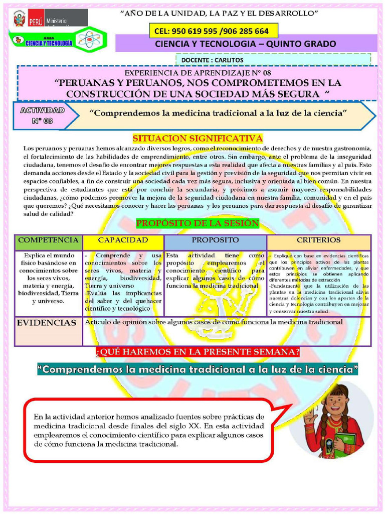 Experiencia de Aprendizaje #08 - Actividad #03 - 5to Grado - Ciencia y Tecnologia - 00001 | PDF