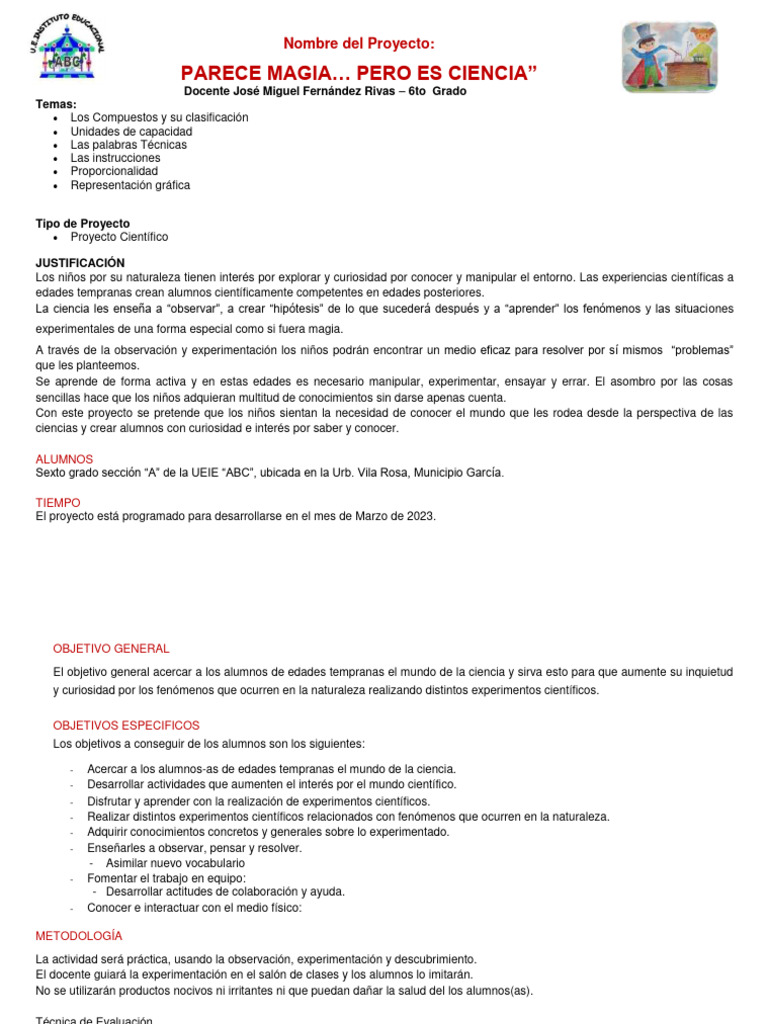 Proyecto 6tog Parece Magia Pero Es Ciencia 2do Lapso | PDF | Evaluación | Experimentar