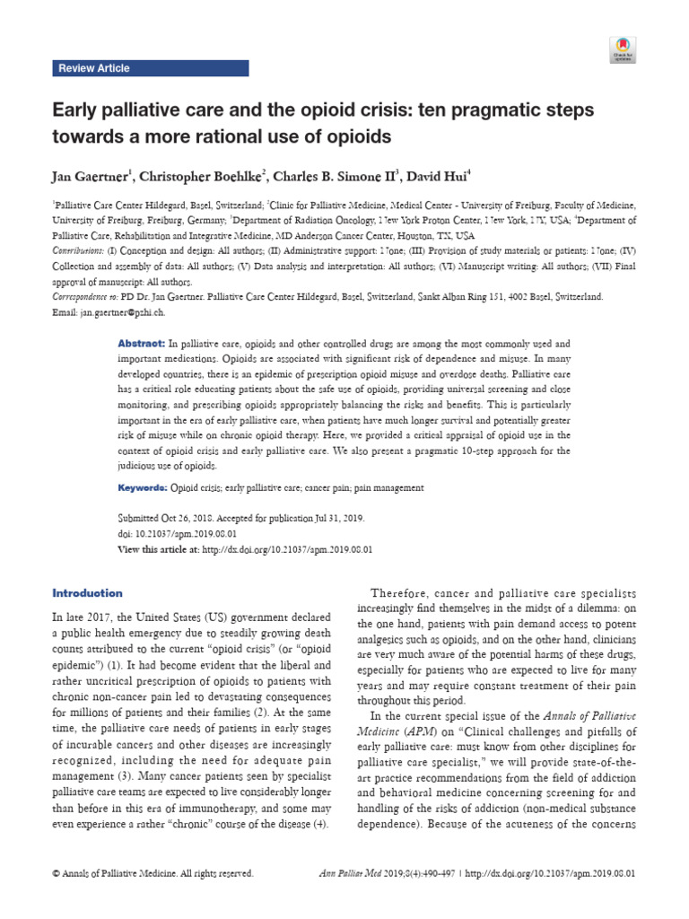 Opioid Use in Early Palliative Care | PDF | Opioid | Addiction
