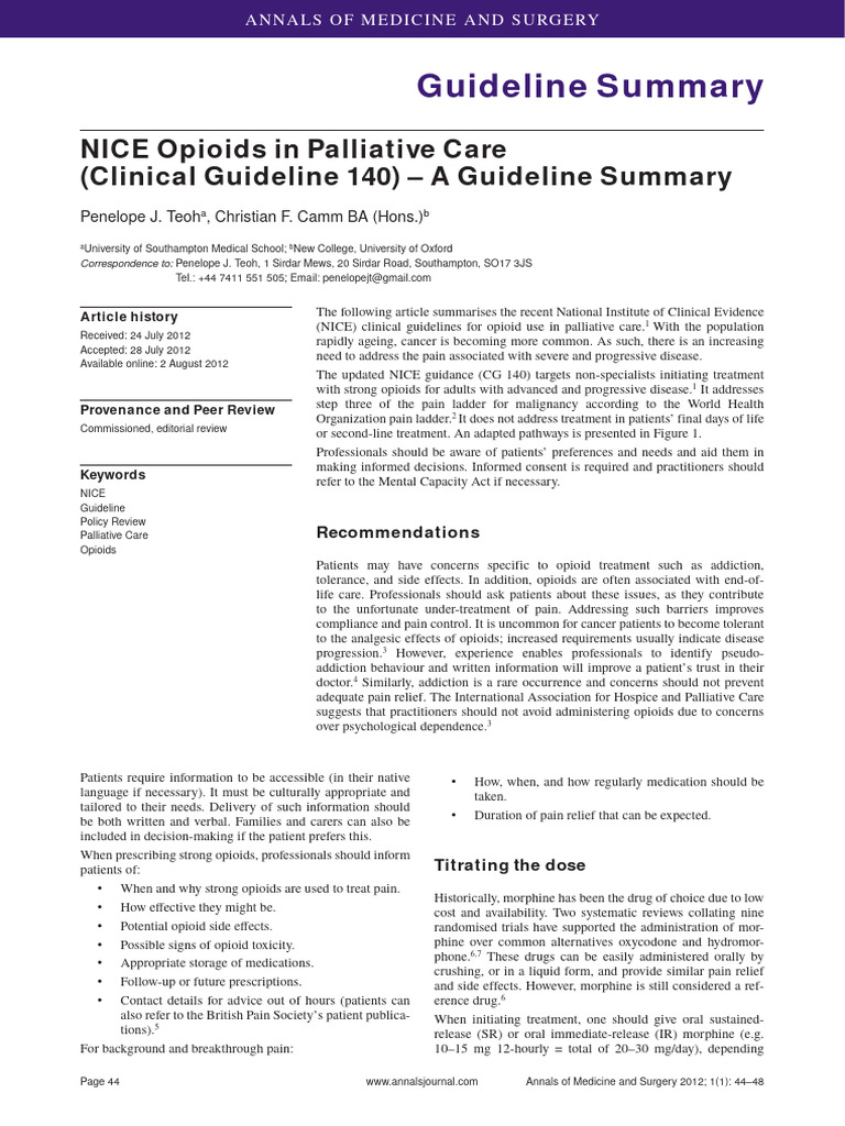 NICE | PDF | Opioid | Analgesic