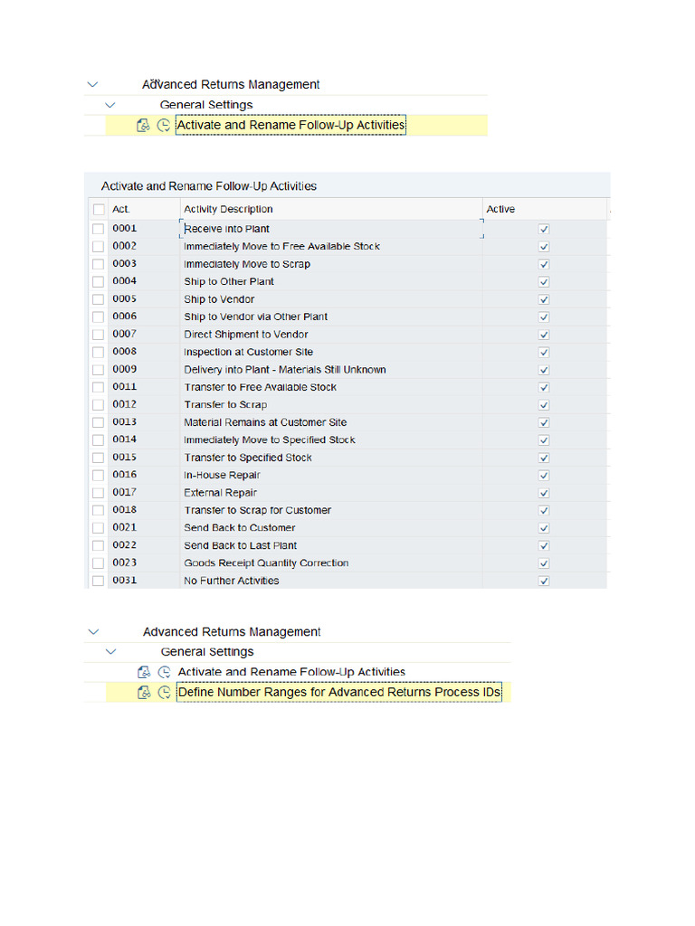 Advance Return Config Screen Shot | PDF