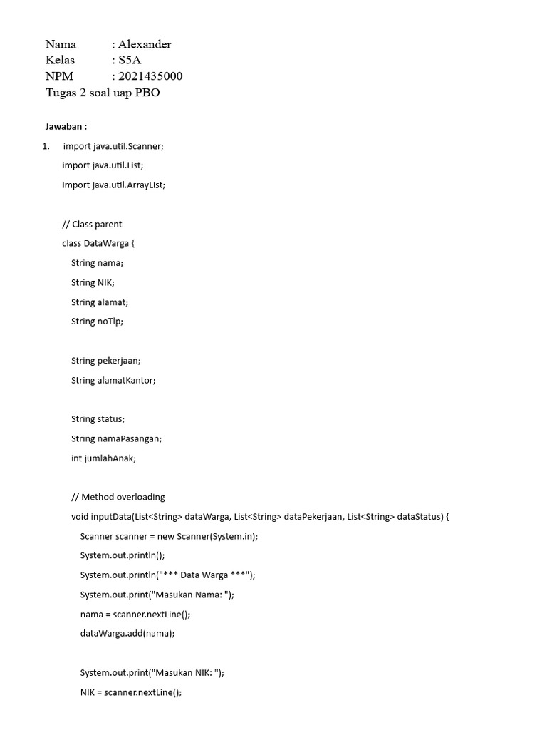 Tugas 2 Soal Uap PBO - Alexander | PDF | Object Oriented Programming ... Tugas 2 Soal Uap PBO - Alexander | PDF | Object Oriented Programming ...
