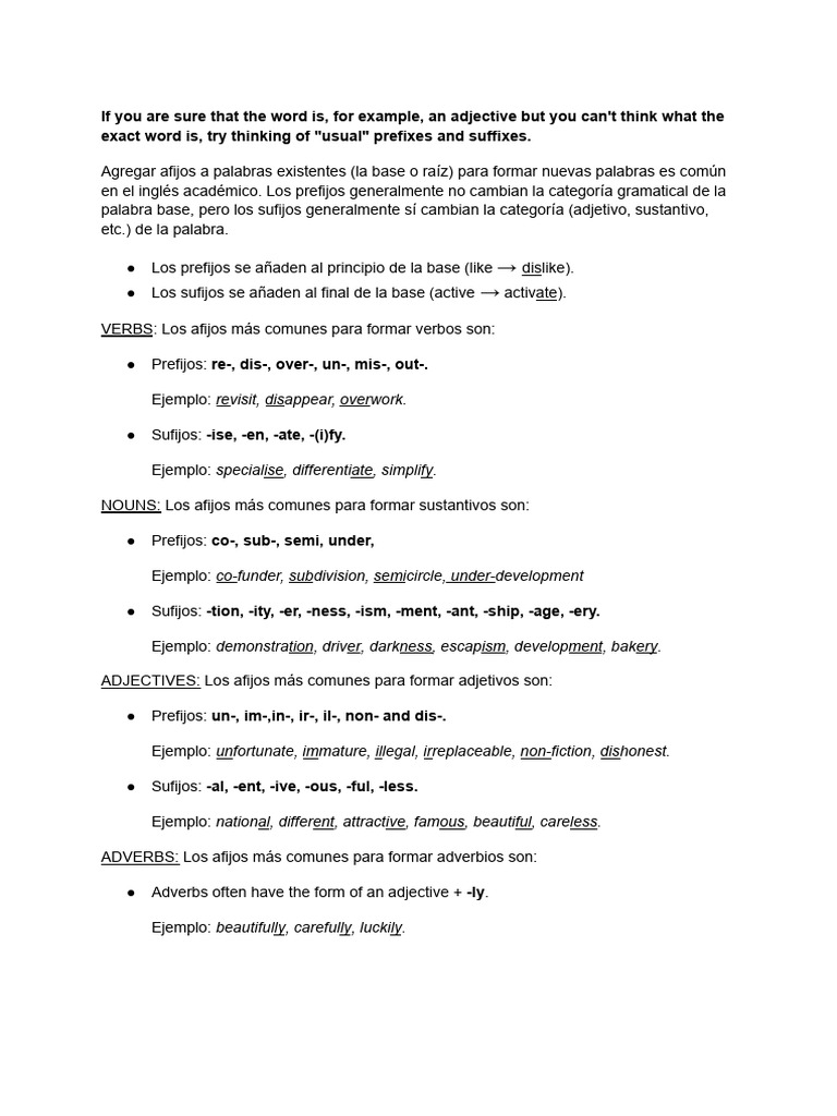 Word Formation + Essay Tips | PDF | Linguistic Morphology | Languages