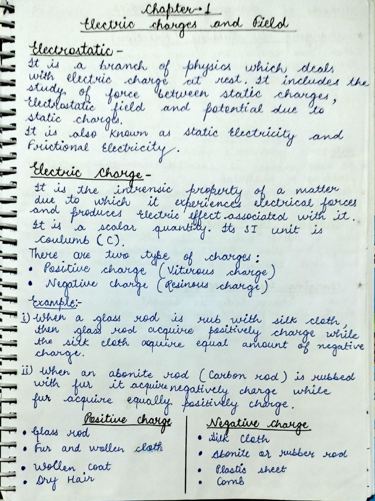 Physics Chapter 1 Electric Charge and Field | PDF