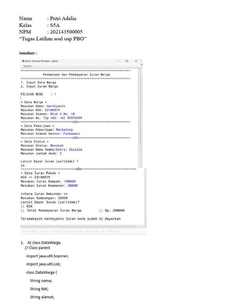 Tugas Latihan Soal Uap PBO - Putri Adelia | PDF | Computing | Control Flow