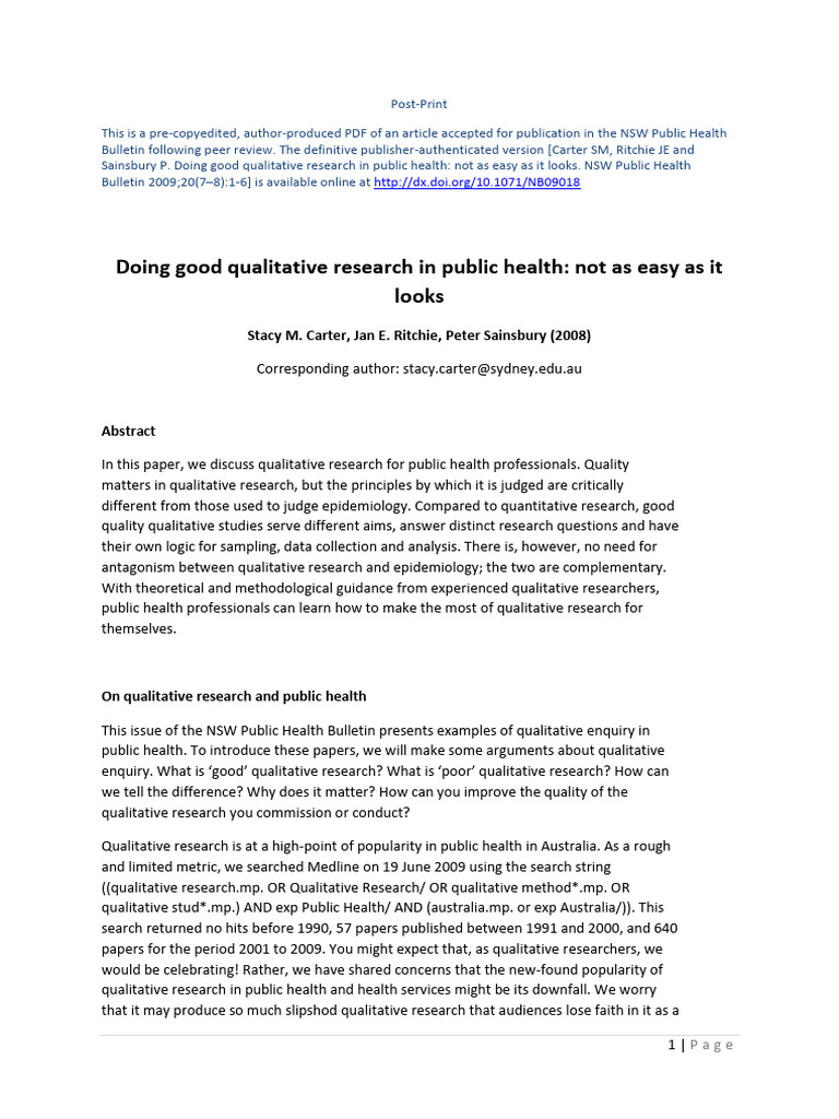 Qualitative Research in Public Health | PDF | Methodology | Qualitative ...