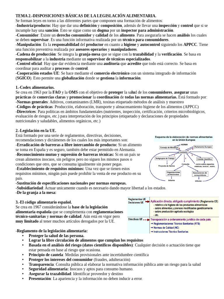 Tema 2.-Disposiciones básicas de la legislación alimentaria. | PDF | Seguridad alimenticia ...