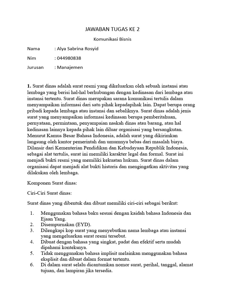 TUGAS KE 2 Komunikasi Bisnis | PDF | Karier & Perkembangan | Bisnis