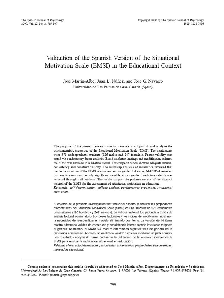 Validation of The Spanish Version of The | PDF | Motivation | Motivational