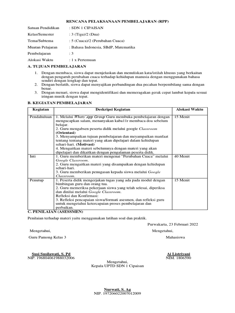 RPP Kelas 3 Revisi | PDF