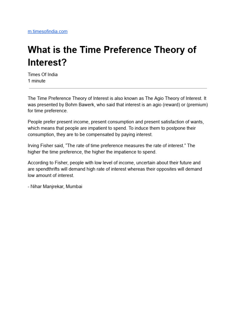 Time Preference Theory- An Article | PDF