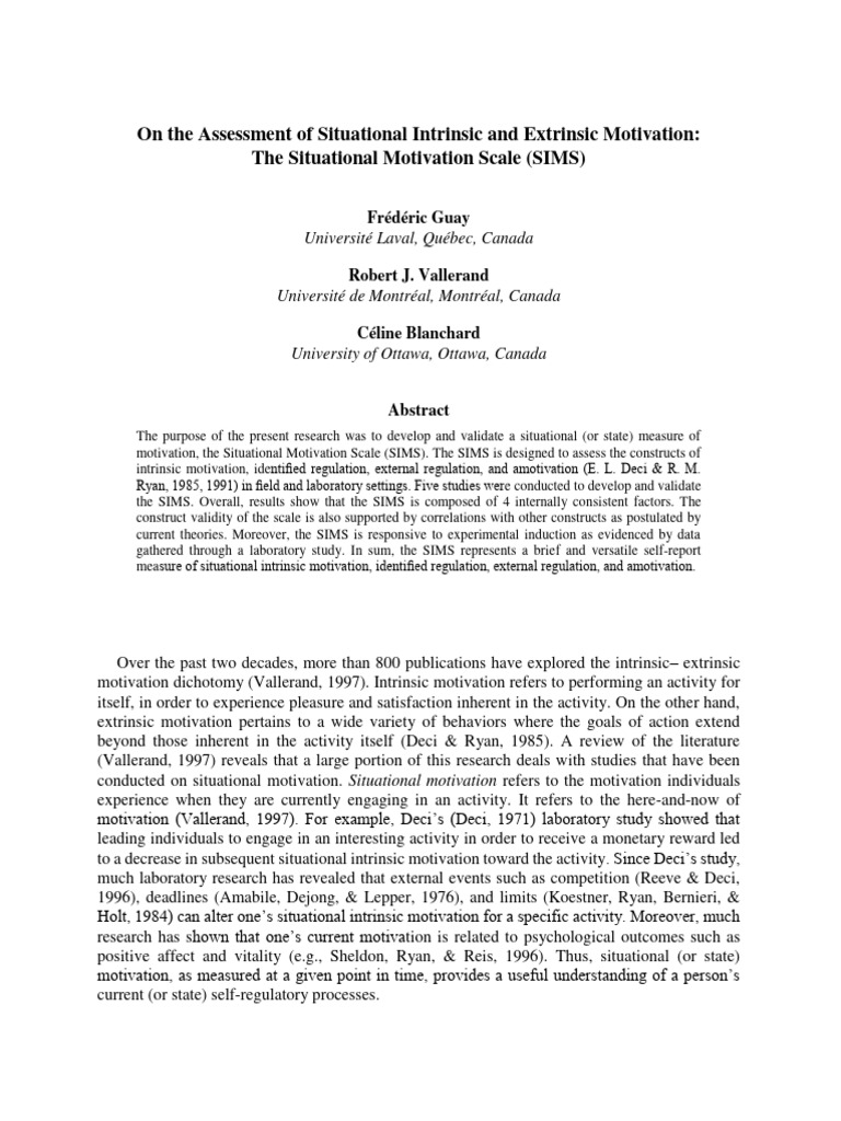 Situational Motivation Scale (SIMS) Validation | PDF | Motivation ...