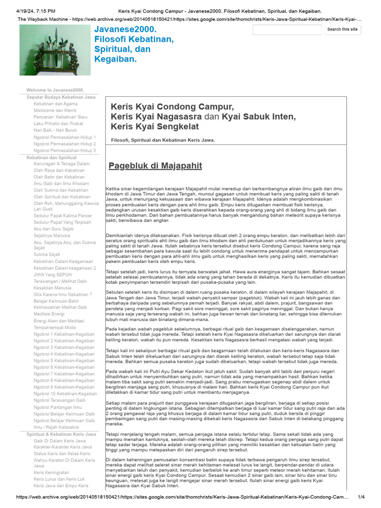 Filosofi Keris Kyai Condong Campur | PDF