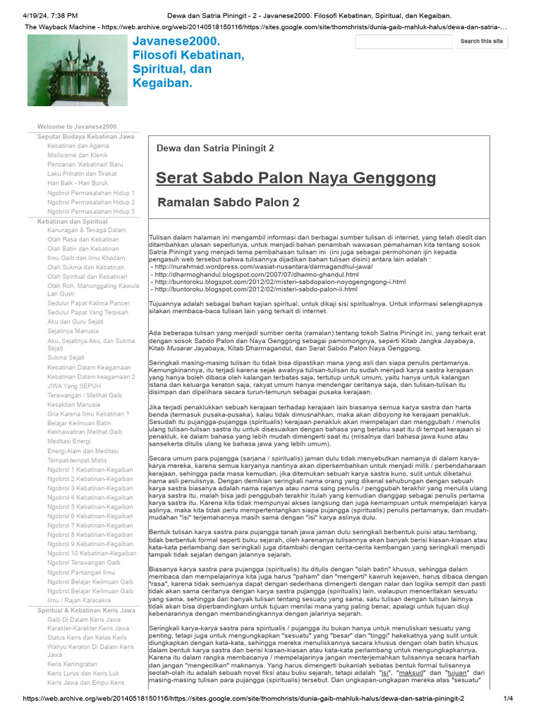 Dewa Dan Satria Piningit - 2 - Javanese2000. Filosofi Kebatinan ...