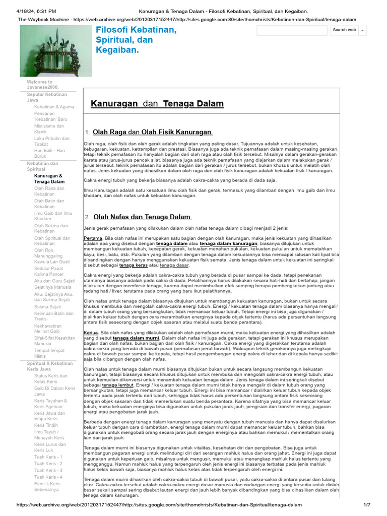 Kanuragan & Tenaga Dalam - Filosofi Kebatinan, Spiritual, Dan Kegaiban ...