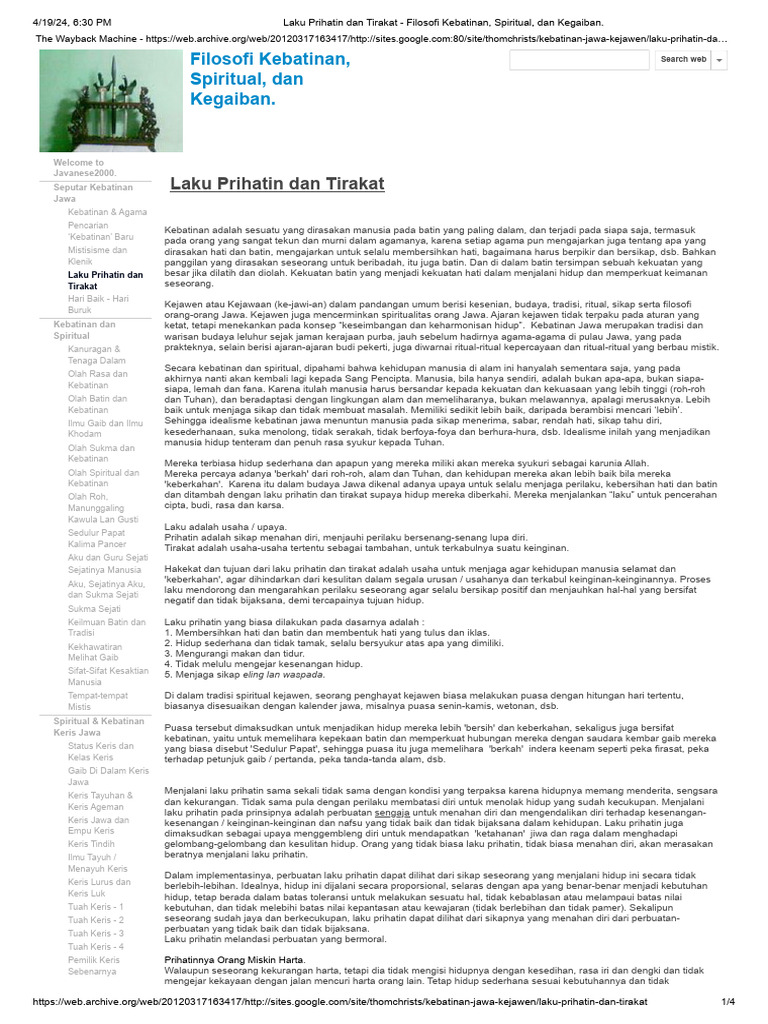 Laku Prihatin Dan Tirakat - Filosofi Kebatinan, Spiritual, Dan Kegaiban ...