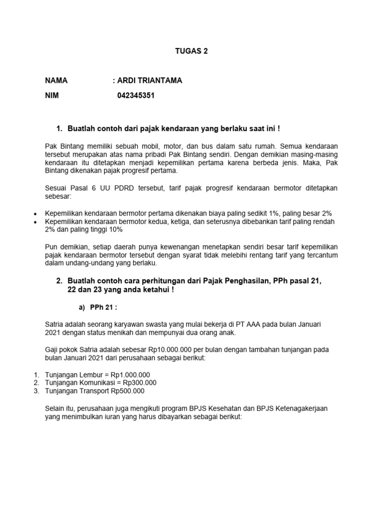 Contoh Pajak Kendaraan dan PPh | PDF