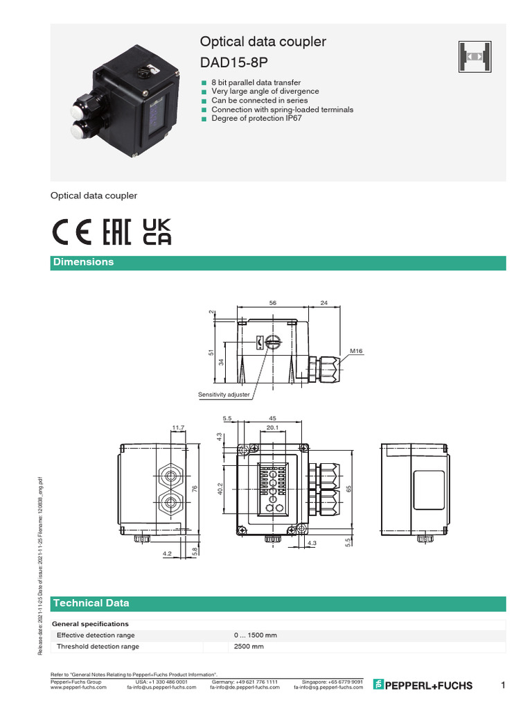 Optical Data Coupler DAD15-8P: Dimensions | PDF | Equipment