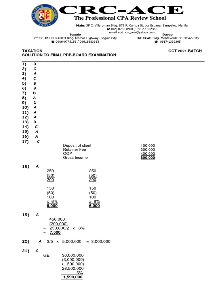 TAXATION SOLUTION TO FINAL PB OCT 2021 | PDF | Value Added Tax | Taxes