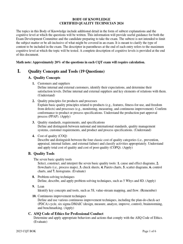 Asq - CQT Bok (2024) | Download Free PDF | Audit | Calibration