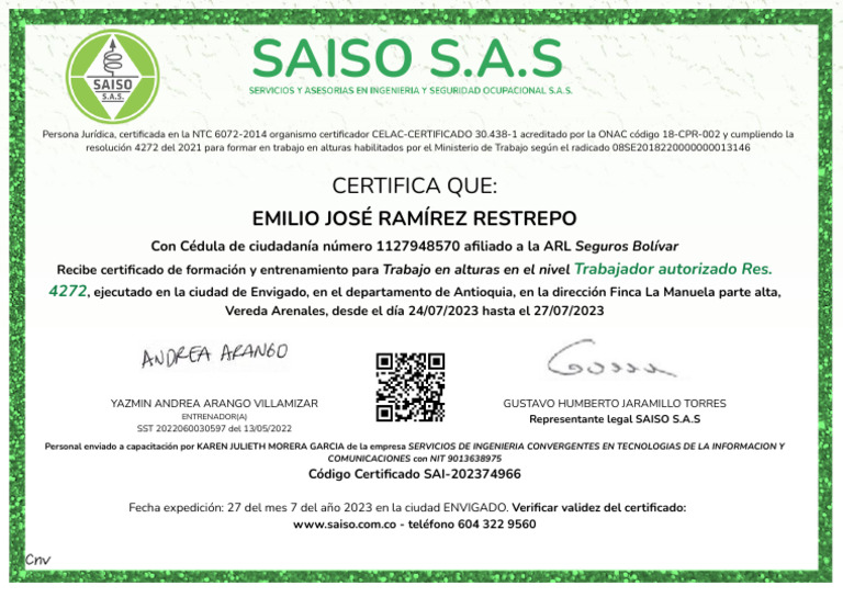 Certificado Alturas Emilio Ramirez | PDF