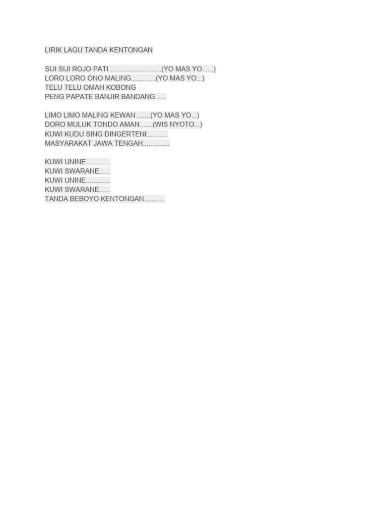 Lirik Lagu Tanda Kentongan | PDF