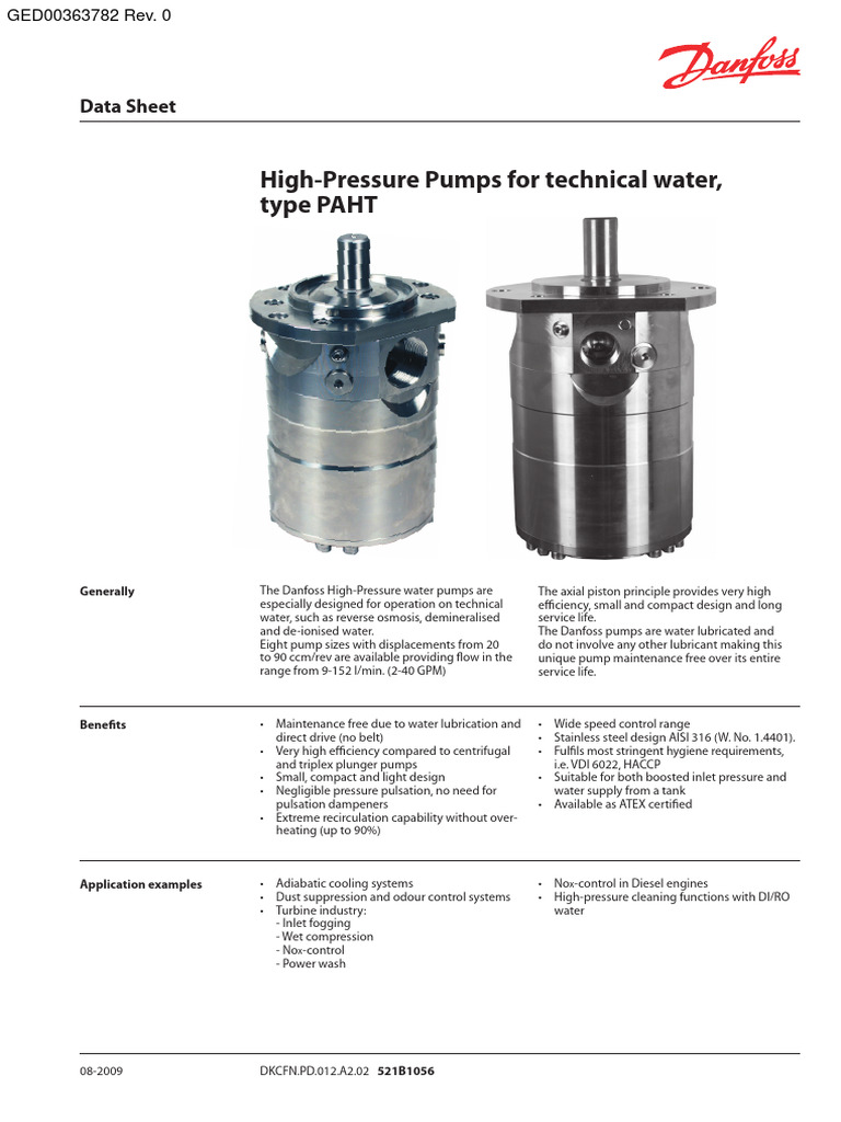 RRE045301-Danfoss Pump Manufacturer Data Sheet | PDF | Pump | Water