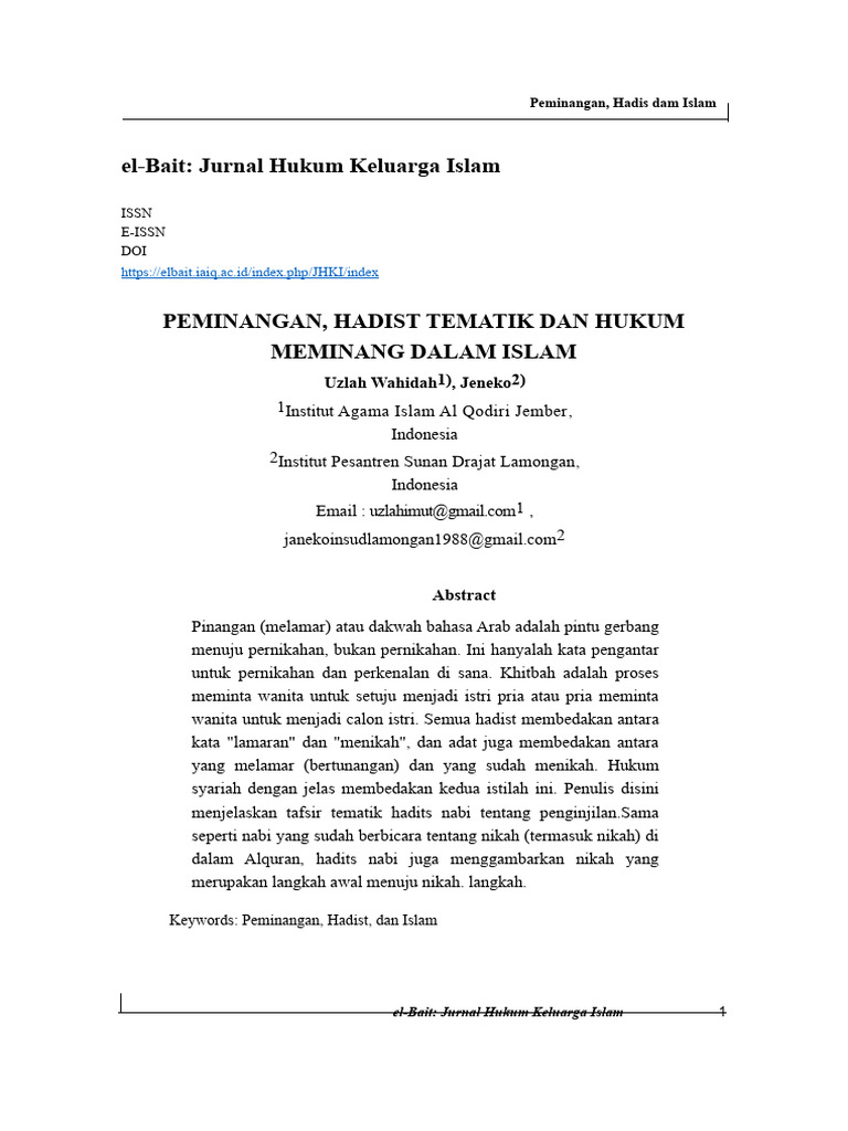 Ce Peminangan, Hadist Tematik Dan Hukum Meminang Dalam Islam | PDF ...