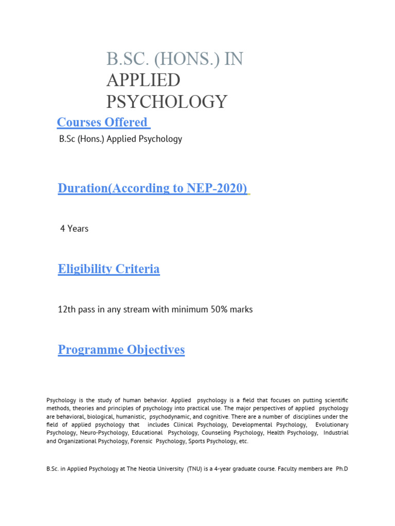 B.SC & M.SC Applied Psychology - Brochure | PDF | Psychology | Applied Psychology