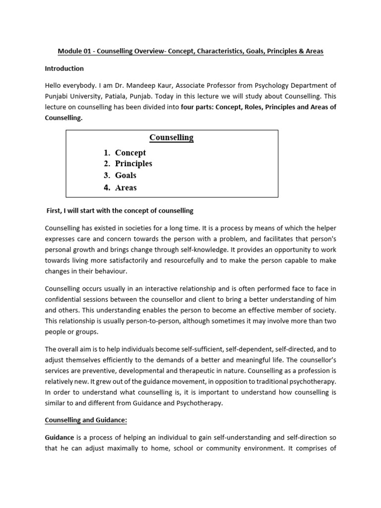 Module 01 - Counselling Overview - Concept, Characteristics, Goals ...