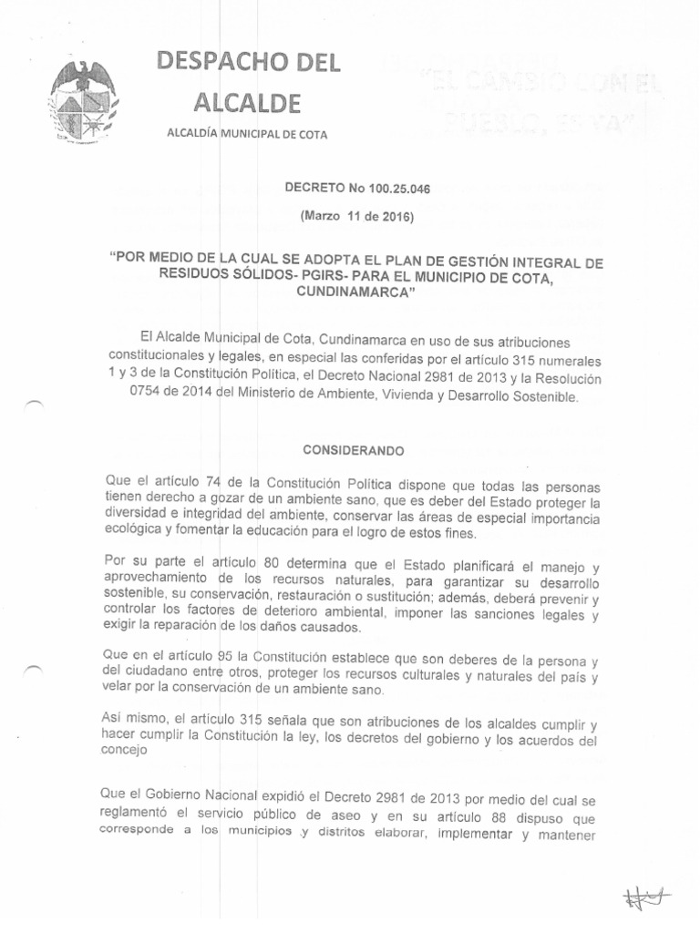 Decreto PGIRS Cota | PDF