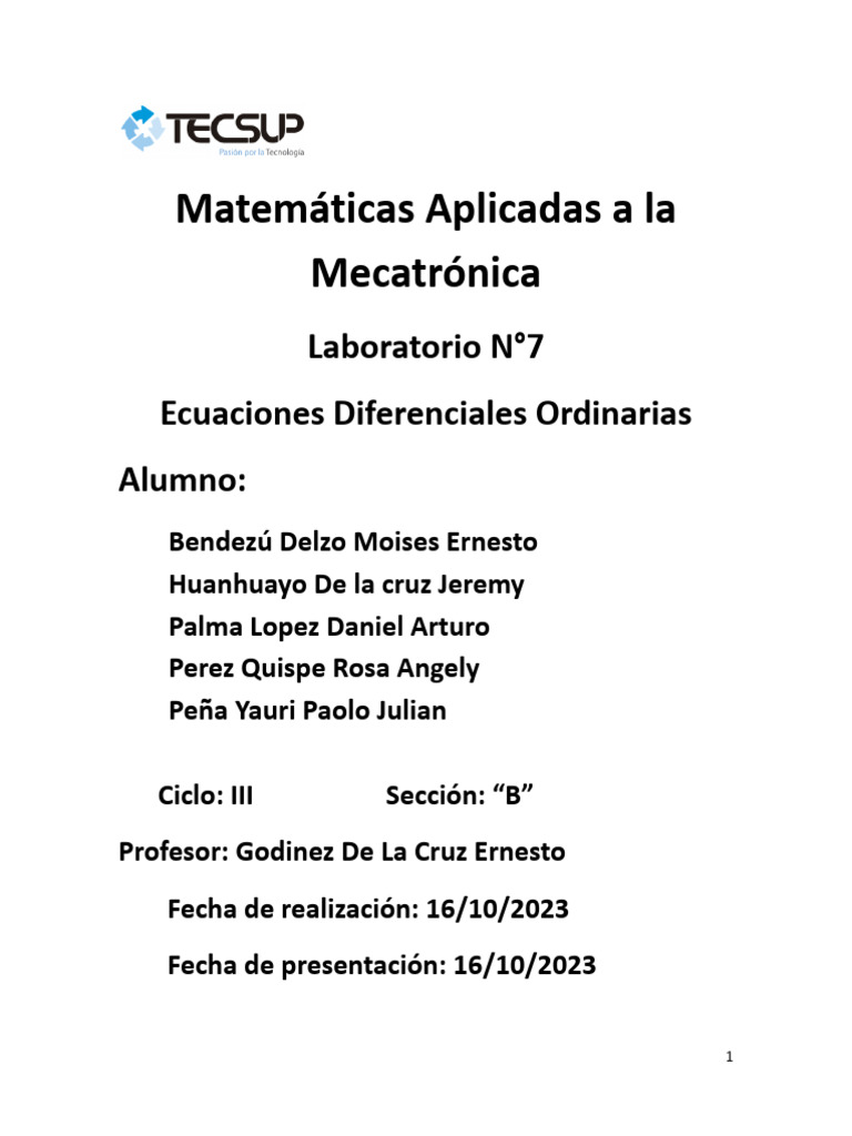 Glab S07 Egodinez 2023 2 | PDF | Ecuaciones | Ecuaciones diferenciales