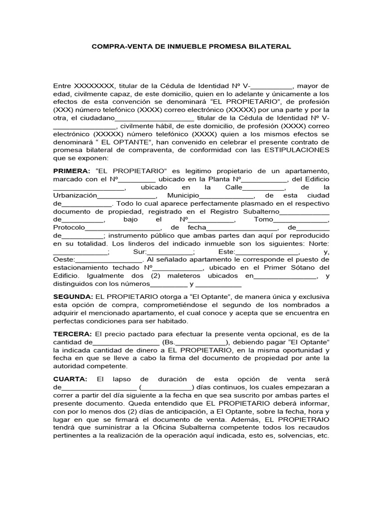 MODELO. Compra-Venta Inmueble Promesa Bilateral | PDF | Daños y perjuicios