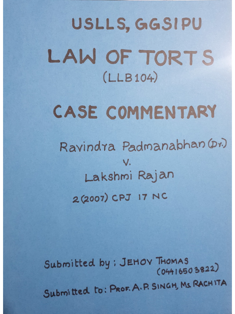 Jehov Thomas Torts Assignment | PDF