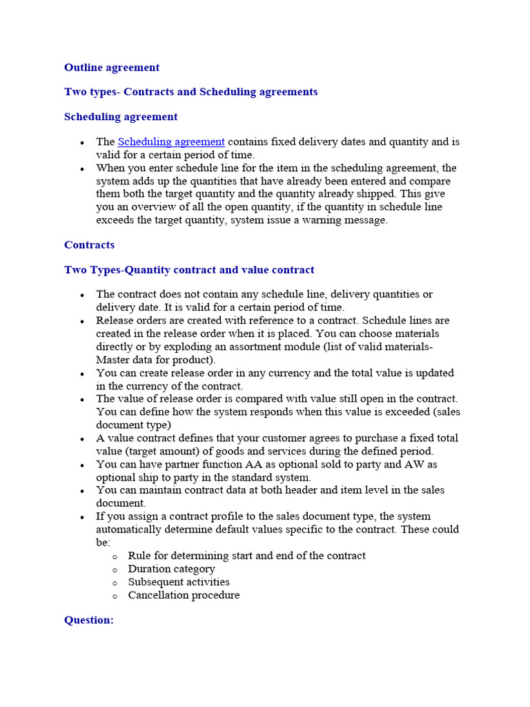 Outline agreement | PDF | Sales | Economies