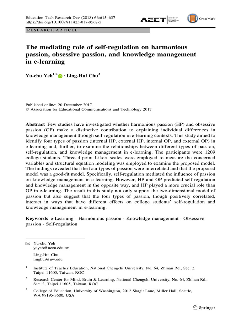 The Mediating Role of Selfregulation On Harmonious Passionobsessive Passion and Knowledge ...