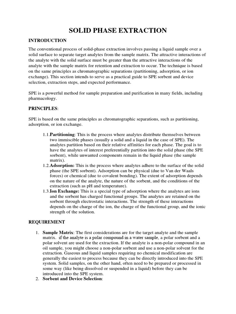 Solid Phase Extraction and Liquid Liquid Extraction | PDF | Solubility | Chromatography