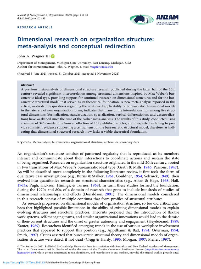 Dimensional Research On Organization Structure Meta Analysis and ...