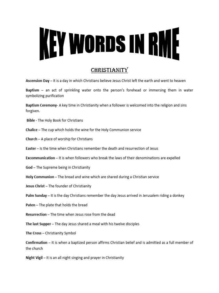 RME Key words | PDF | Baptism | Jesus