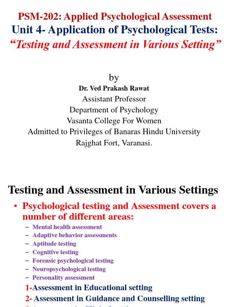 Psychological Testing in Various Settings | PDF | Educational ...