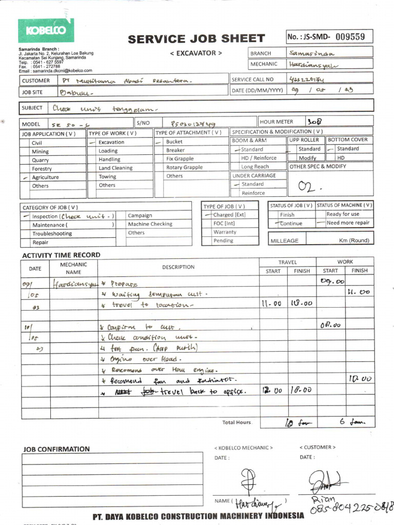 Service Job Sheet | PDF