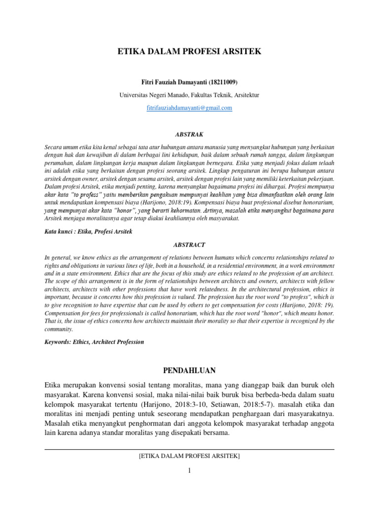 Etika Dalam Profesi Arsitek | PDF