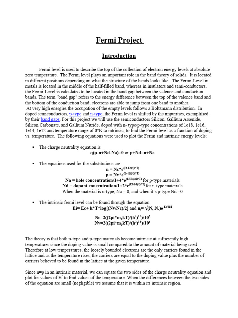 Fermi Project Copy 2 | PDF | Doping (Semiconductor) | Semiconductors