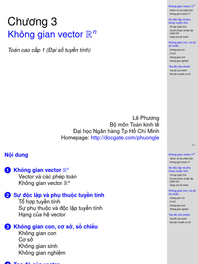 Chương 3: Không Gian Vector R | PDF