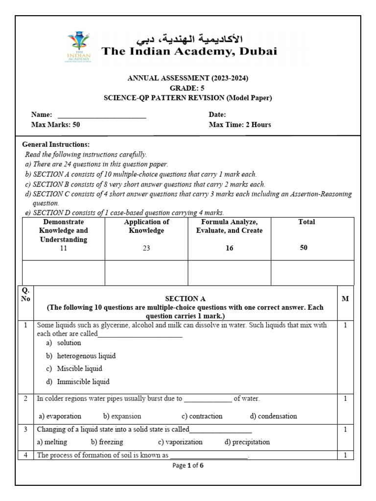 GR 5-QP Pattern (Model Paper) | PDF | Soil | Gases