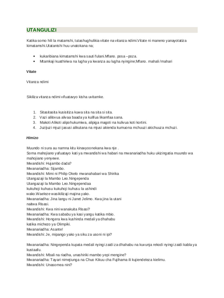 Kcse Kiswahili Form 2 Notes | PDF