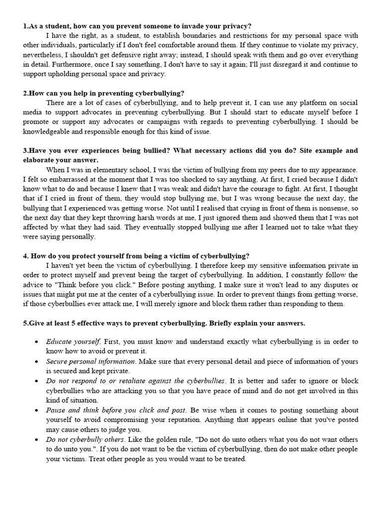 Gee1 Activity | PDF | Cyberbullying | Bullying