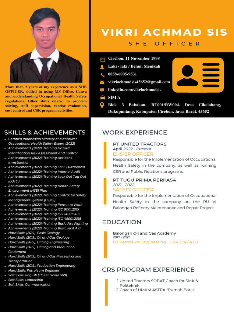 RESUME-VIKRI ACHMAD SIS-HSE OFFICER - Compressed | PDF | Occupational ... RESUME-VIKRI ACHMAD SIS-HSE OFFICER - Compressed | PDF | Occupational ...