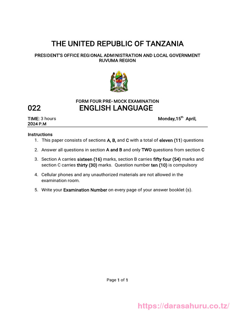 ENGISH LANGUAGE Darasahuru - Co.tz | PDF | Funeral | Language Mechanics