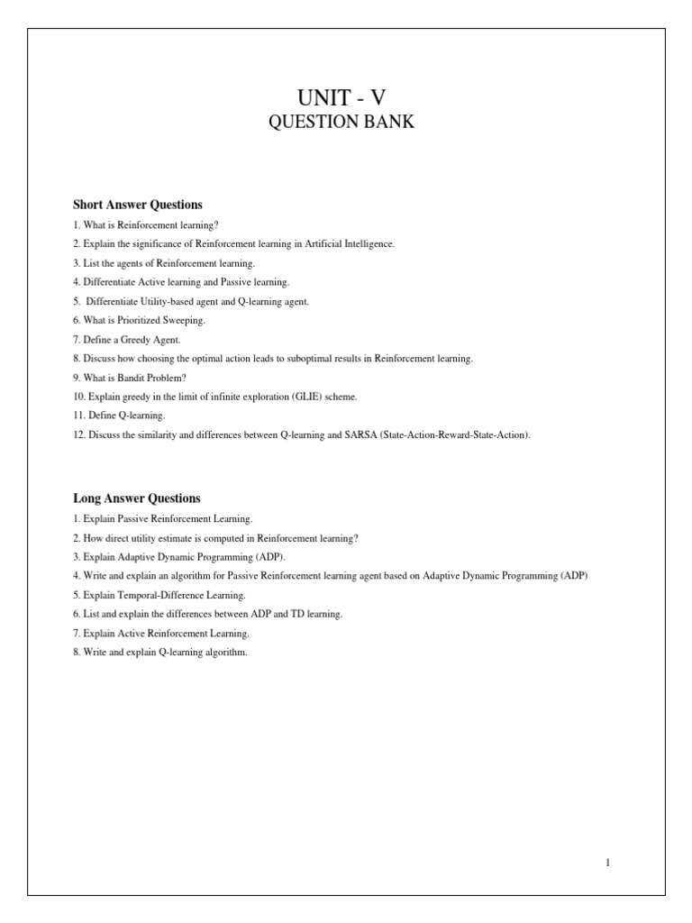 UNIT - V Question Bank | PDF